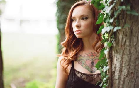 Wallpaper Girl Blouse Woman Tree Model Tattoo Redhead Hattie