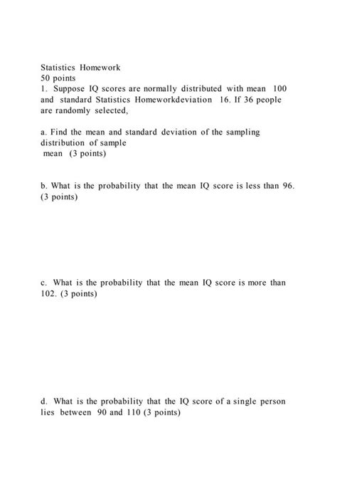 Statistics Homework50 Points1 Suppose Iq Scores Are Normally Pdf