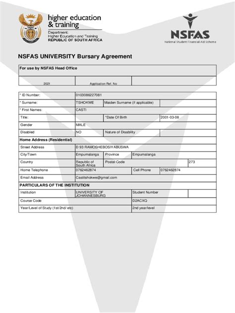 Fillable Online Application Form For Nsfas Bursary Fax Email Print Pdffiller