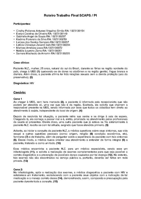 Roteiro Scaps Roteiro Trabalho Final Scaps Pi Participantes Cindhy Polianna Antunes