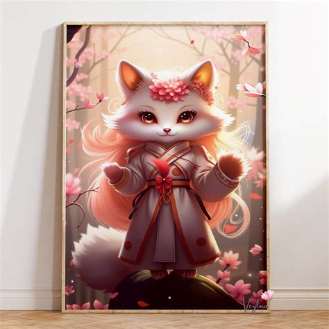 Cute Fox Kimono Sakura Character Digital Download Etsy