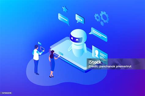 Ai 채팅 봇 기술 개념 로봇과 채팅하고 질문하고 답변을 받는 사람들 Ai 어시스턴트 지원 벡터 일러스트 레이 션 0명에 대한 스톡 벡터 아트 및 기타 이미지 Istock