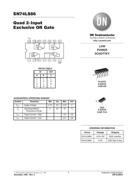 Sn74ls86 Quad 2 Input Exclusive Or Gate Low Power Schottky Pdf Indemnity Electromagnetism