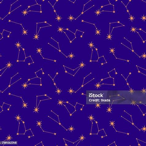 우주 하늘 천체의 완벽 한 패턴 와 별자리 불꽃 와 지도 와 황소자리 사자자리 암 양자리 염소자리 별자리의 실루엣이 있는 어두운 밤하늘 배경 0명에 대한 스톡 벡터 아트 및