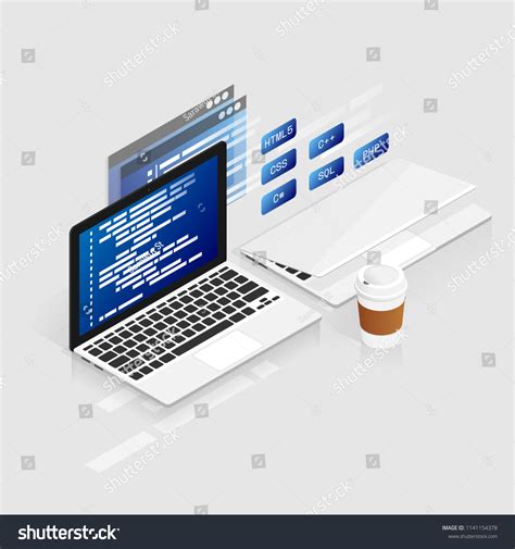 Programmer Coding Binary Computer Isometric Flat Stock Vector Royalty Free 1141154378