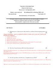 RDNA Test Section B Memo Pdf University Of KwaZulu Natal School Of Life Sciences Theory Test