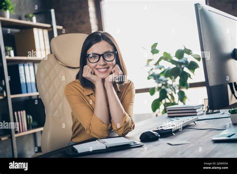 Portrait Of Attractive Cheery Girl Leader Partner Tech Director Developing Project At Workplace