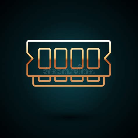 Gold Line Ram Random Access Memory Icon Isolated On Dark Blue