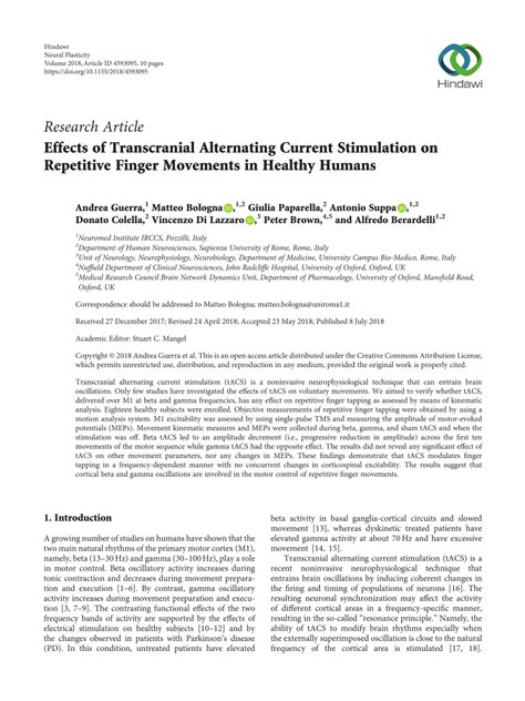 Pdf Effects Of Transcranial Alternating Current Stimulation On