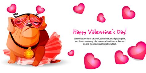 만화 스타일의 발렌타인 데이 축하 개념 텍스트를위한 하트와 공간이있는 고립 된 흰색 배경에 안경과 치마를 쓴 불독 2월에 대한 스톡 벡터 아트 및 기타 이미지 Istock
