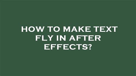 How To Make Text Fly In After Effects Youtube