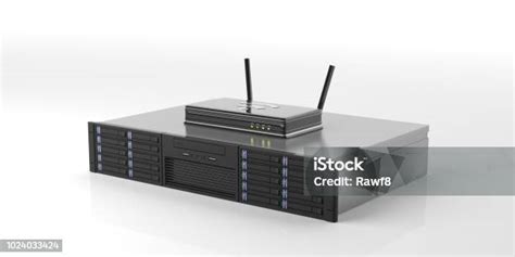 컴퓨터 서버 스토리지 유닛과 Wifi 라우터 백색 배경에 3 차원 일러스트 레이 션 0명에 대한 스톡 사진 및 기타 이미지 0명 3차원 형태 가상현실 Istock