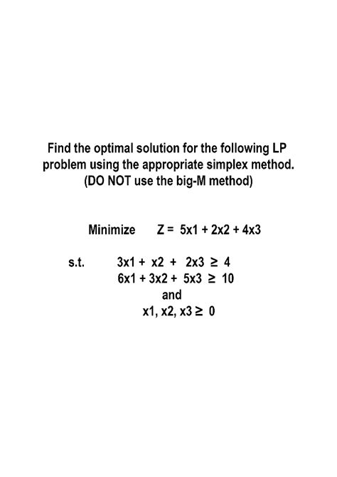 solved find the optimal solution for the following lp