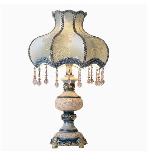 Lovapo 전통적인 블루 테이블 램프 핸드메이드 패브릭 전등갓 빅토리안 33cm13인치 책상 램프 앤티 티몬