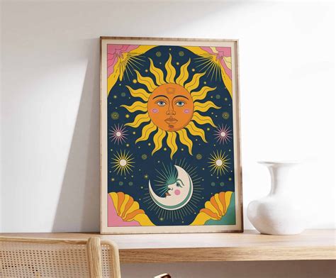 Sun And Moon Poster Celestial Poster Spiritual Decor Vintage Poster