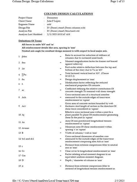 Column Design Calculation Pdf Bending Beam Structure