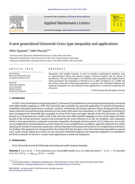 Pdf A New Generalized Ostrowski Grüss Type Inequality And Applications