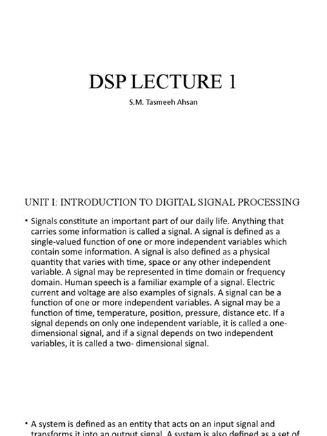 dsp lecture 1 pdf digital signal processing discrete time and continuous time