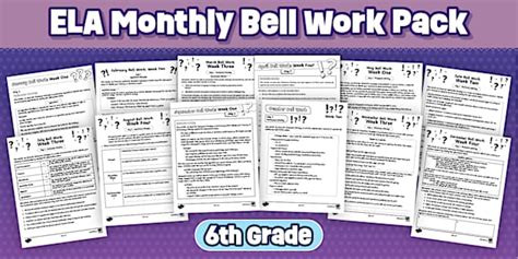 Sixth Grade Ela Monthly Bell Work Bundle Resource Pack
