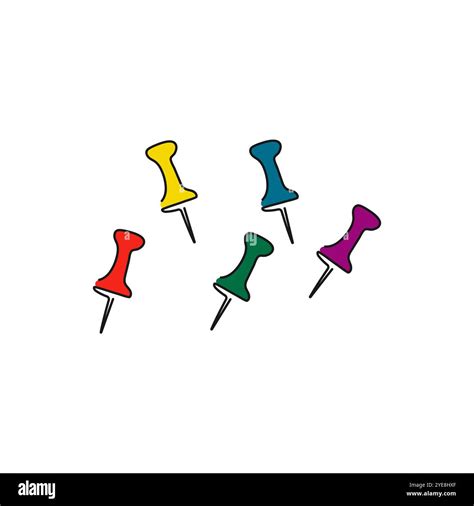 Set Of Multi Colored Push Pins Line Art Collection Of Various