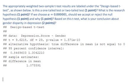 Solved The Appropriately Weighted Two Sample T Test Results Chegg Com