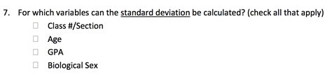 Solved For Which Variables Can The Standard Deviation Be Chegg Com