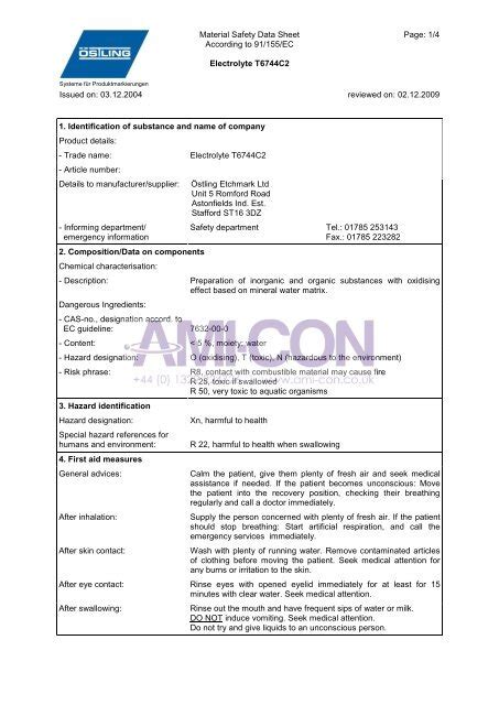 Material Safety Data Sheet Page 14 According To 91 Ami Con