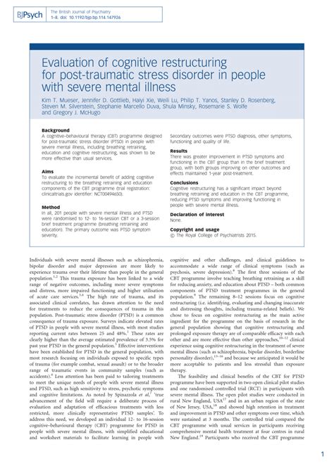 Pdf Evaluation Of Cognitive Restructuring For Post Traumatic Stress