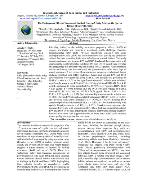 Pdf The Endogenous Effects Of Serum And Seminal Omega 3 Fatty Acids