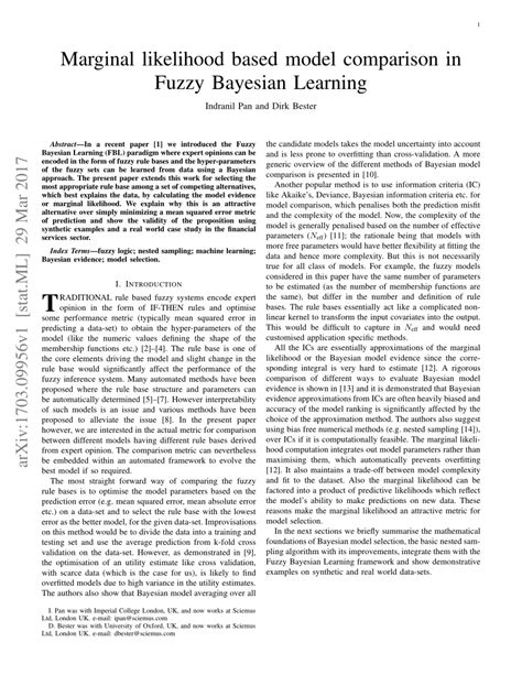 Pdf Marginal Likelihood Based Model Comparison In Fuzzy Bayesian Learning