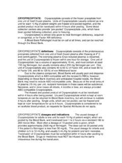 CRYOPRECIPITATE Cryoprecipitate Consists Of The Cryoprecipitate Cryoprecipitate Consists Of