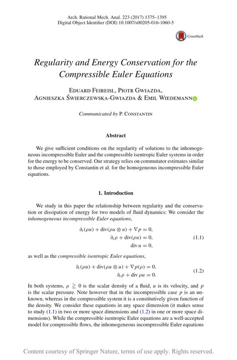 Regularity And Energy Conservation For The Compressible Euler Equations Request Pdf