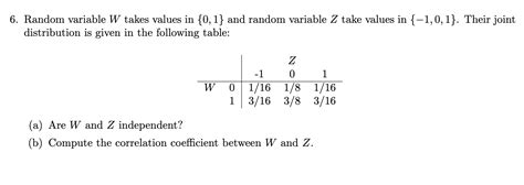Solved 6 Random Variable W Takes Values In 01 And Random