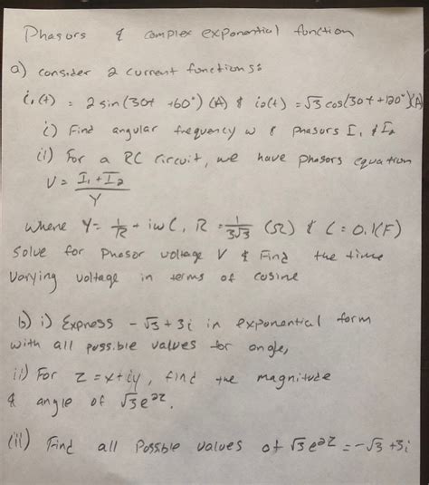 solved phasors 4 complex exponential function a consider 2