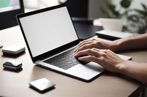 Premium Ai Image Mockup Image Of A Hand Touching On Laptop Computer Touchpad With Blank White