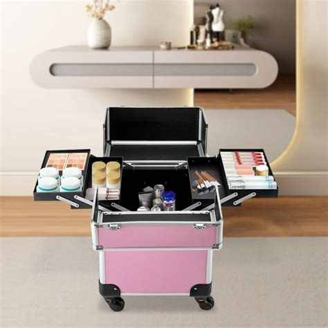 Miumaeov 4 Tier Professional Rolling Makeup Train Case Cosmetic Trolley Makeup Storage Organizer