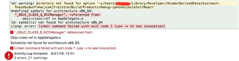 Xcode Undefined Symbols For Architecture X86 64 Objc Class Rccmanager Stack Overflow