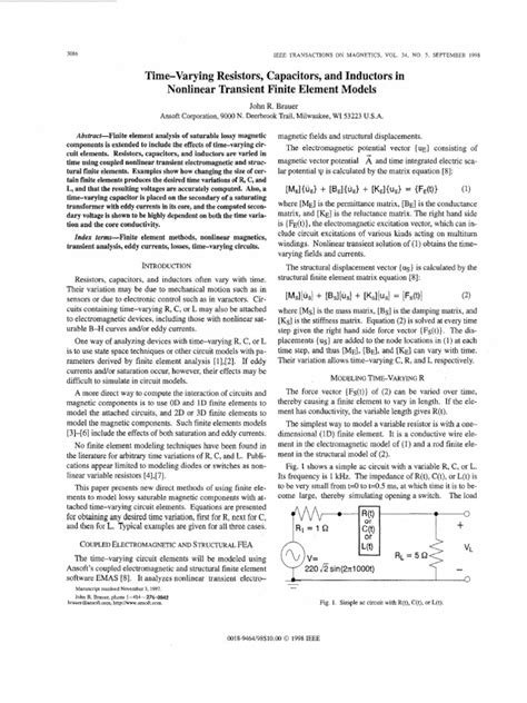 Time Varying Resistors Capacitors And Inductors In Nonlinear Transient Finite Element Models