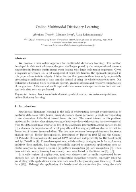 Pdf Online Multimodal Dictionary Learning