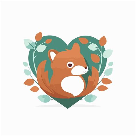Premium Vector Cute Cartoon Squirrel In Heart Shape With Leaves Vector Illustration