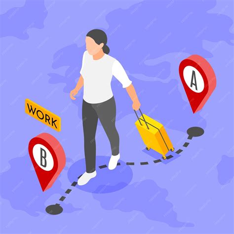Concepto Isométrico De Migración Laboral Sobre Fondo De Color Con Mujer