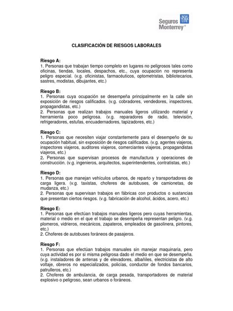 Tabla De Riesgos Laborales Accidentes Personales Pdf