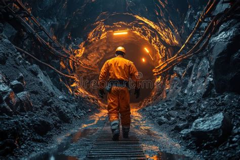 Mining Operations Underground Tunnel Industry Dark Environment Worker Perspective Stock Image