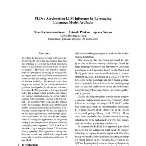 Pld Accelerating Llm Inference By Leveraging Language Model Artifacts Acl Anthology