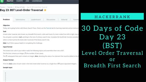 Bst Level Order Traversal Hackerrank Breadth First Search
