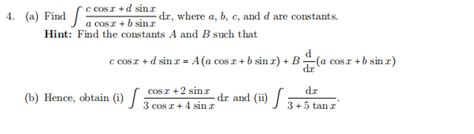 solved 4 a find sie c cos x d sin dr where a b c and