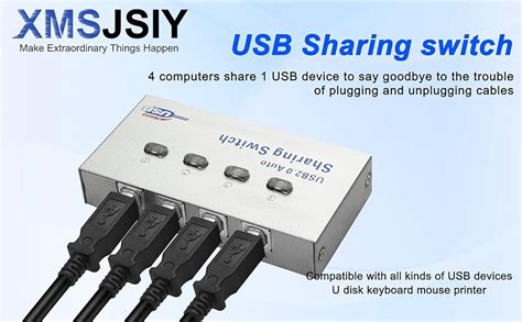Xmsjsiy Usb 20 Sharing Switch Selector 4 In 1 Out Printer