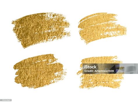 골드 페인트 얼룩 스트로크 얼룩 세트입니다 추상 골드 반짝이 텍스처 아트 일러스트 벡터 공란에 대한 스톡 벡터 아트 및 기타 이미지 공란 금 금속 금색 Istock