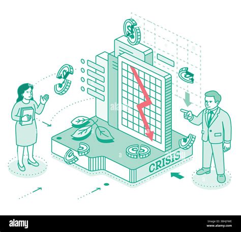 Economic Crisis Isometric Outline Illustration Man And Woman Discuss