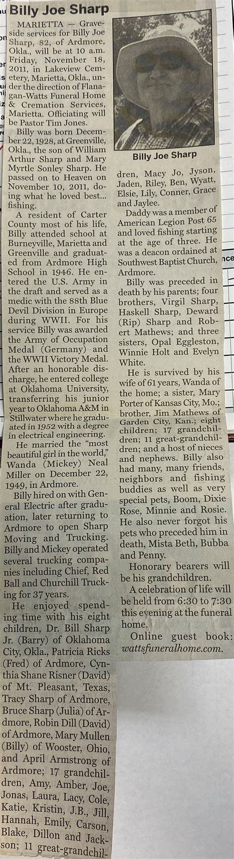 Billy Joe Sharp Sr 1928 2011 Mémorial Find A Grave